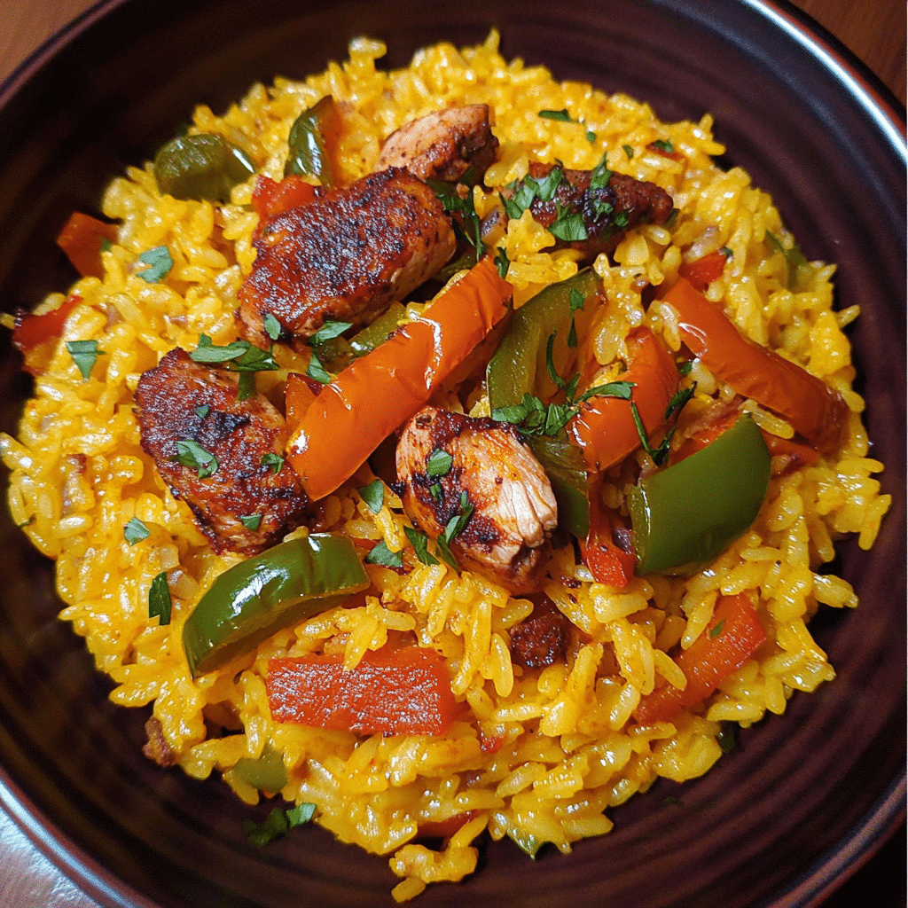 Riz merguez poivrons poulet - Recette Traditionelle